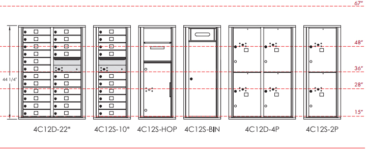 Fully Recessed 4C Horizontal Mailbox with 4 Parcel Lockers - 4C12D-4P