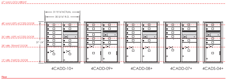 4C Horizontal Mailbox with 10 Tenant Compartments and 2 Parcel Lockers ...